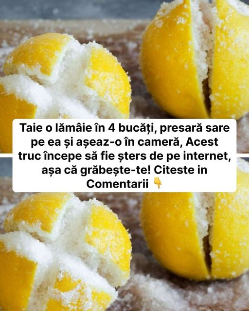 Taie o lămâie în 4 bucăți, pune sare pe ea și așeaz-o în cameră ...